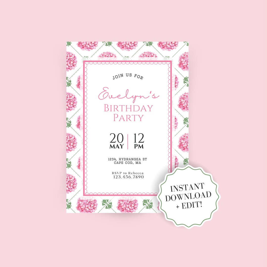 Custom Grand Millennial Birthday Party Invitation Template | Instant ...