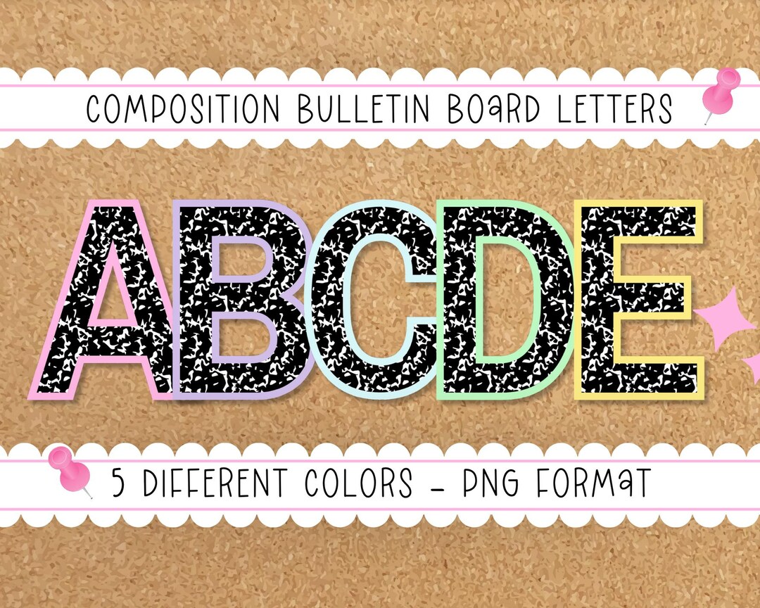 Printable Composition Book Pastel Bulletin Board Letters, PNG | Instant ...