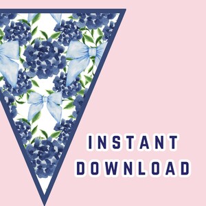 Printable Blue Hydrangea Bow Banner | Instant Download Party ...