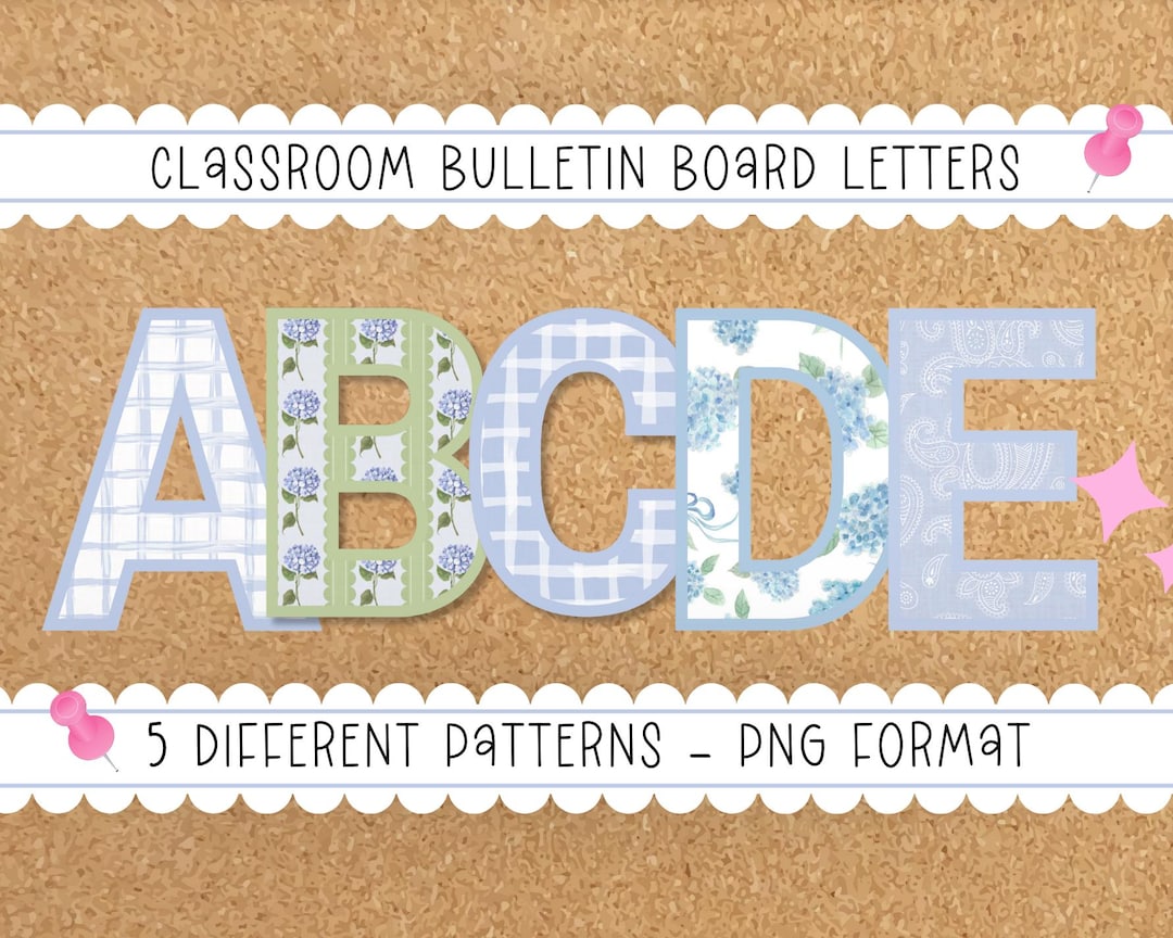 Printable Coastal Bulletin Board Letters | Scallops, Blue Gingham ...