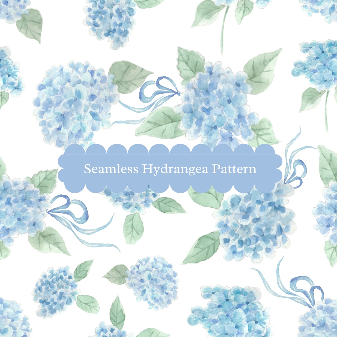 Seamless, Printable Blue Hydrangea Pattern, Digital Paper, Wall Art ...