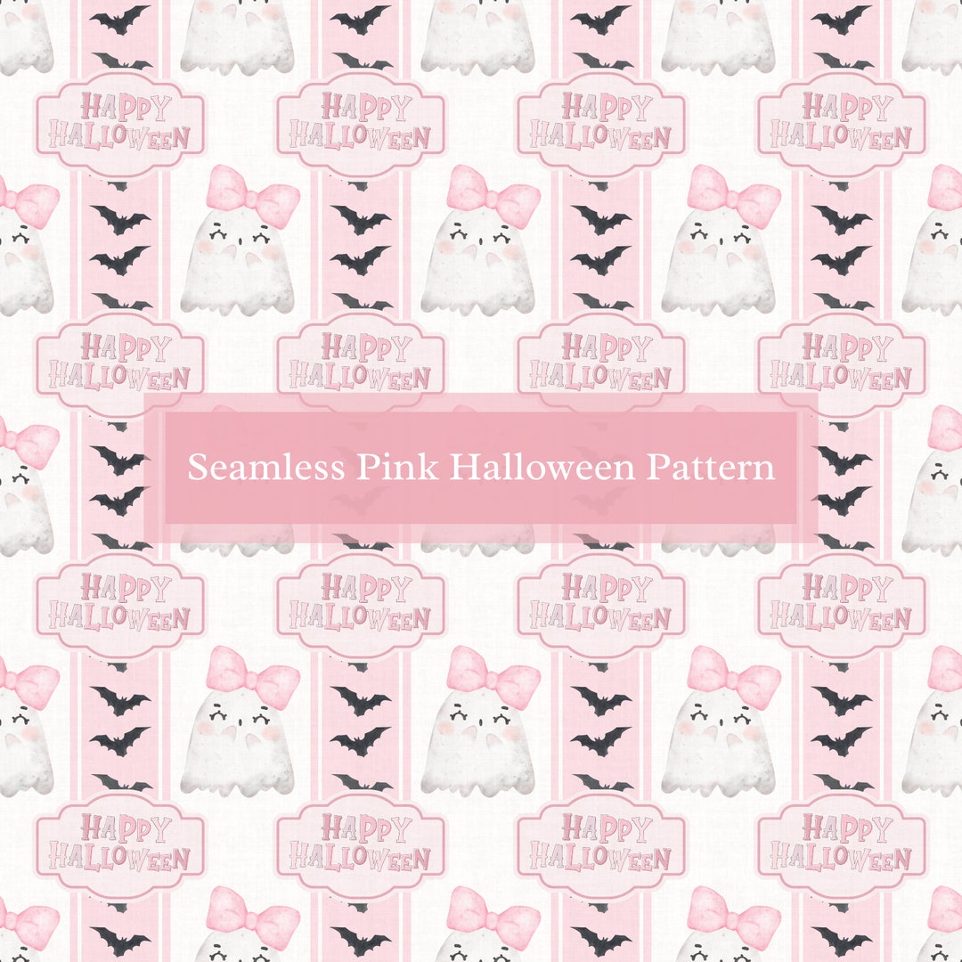Seamless Pink Halloween Digital Pattern | Instant Download, Watercolor ...