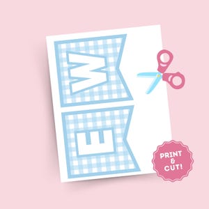 Printable Welcome Home Banner, Blue Gingham Pattern, PDF, PNG | New ...