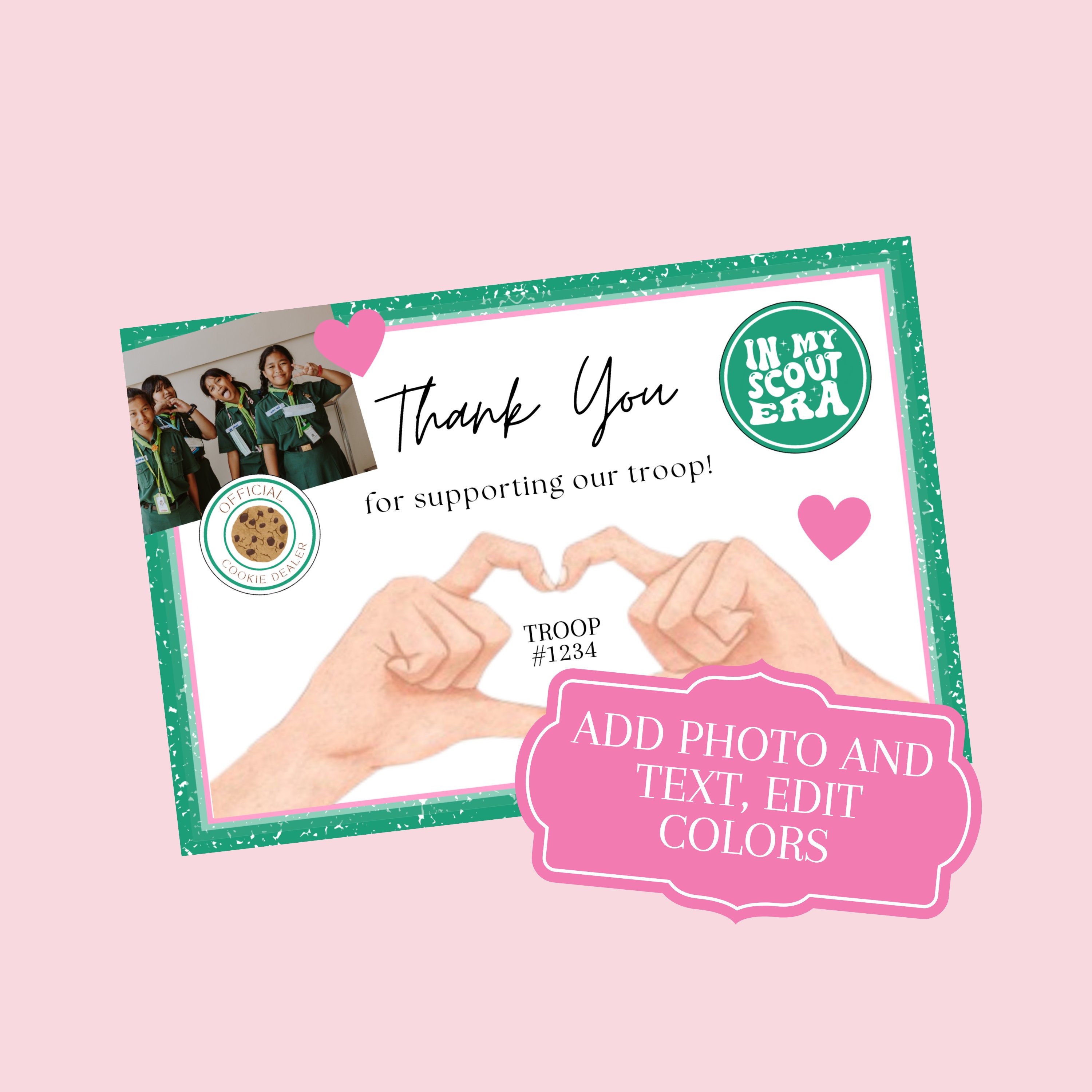 Editable Girl Scout Troop Thank You Cards Custom Printable Thank You ...
