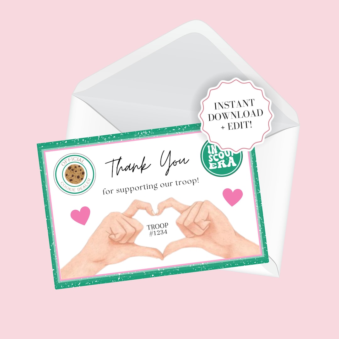 Editable Girl Scout Troop Thank You Cards Custom Printable Thank You ...