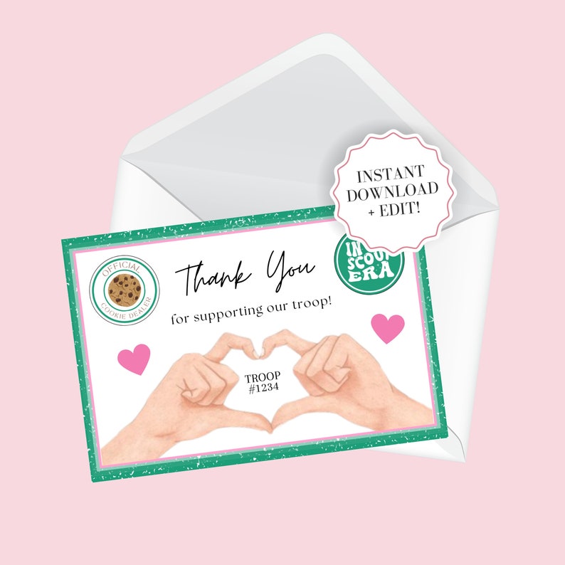 Editable Girl Scout Troop Thank You Cards Custom Printable Thank You ...