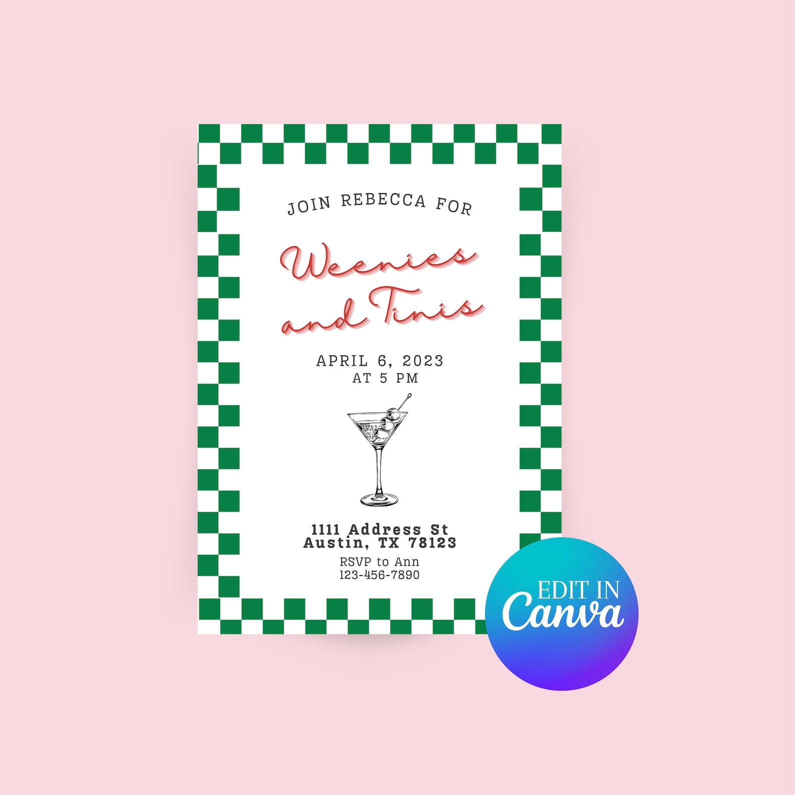 Weenies and Tinis Party Invitation Template | Instant Download ...