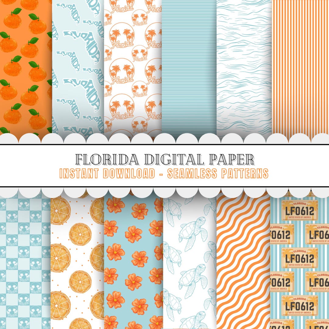 Seamless Florida Digital Paper Bundle | Printable Patterns for ...