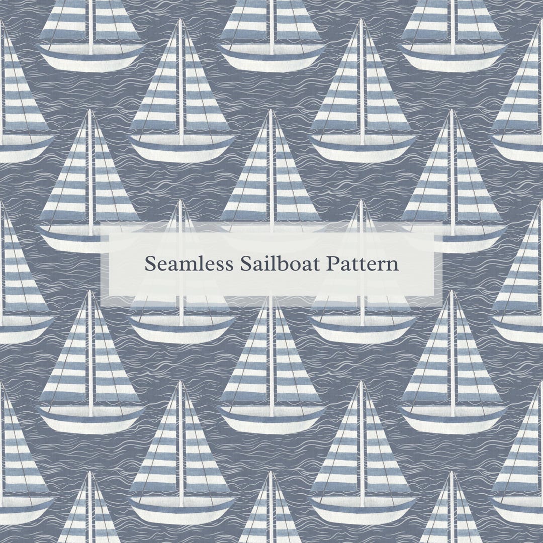 Seamless Sailboat Digital Pattern | Instant Download, Navy Blue ...