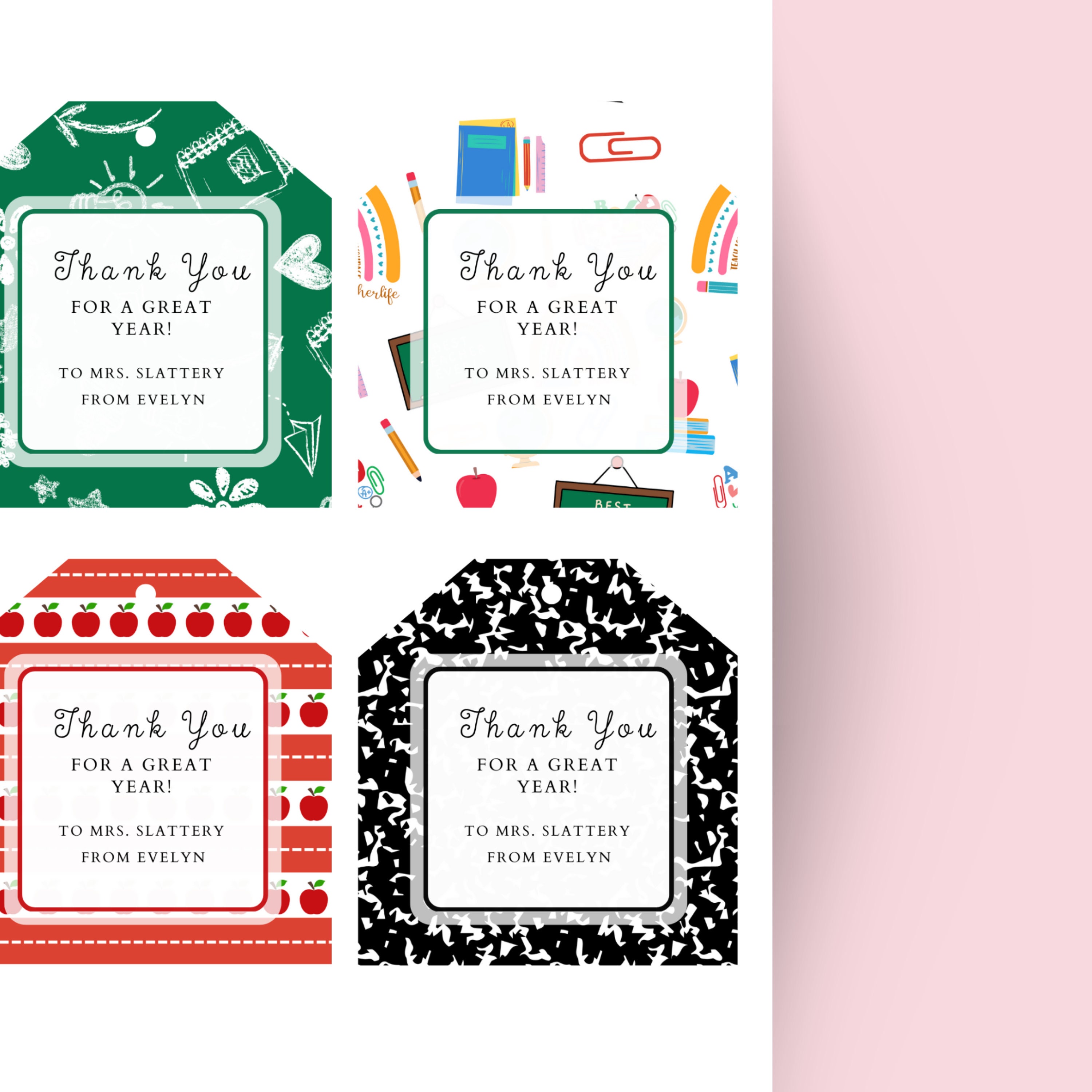 Instant Download Custom Teacher Thank You Gift Tags for End of the ...