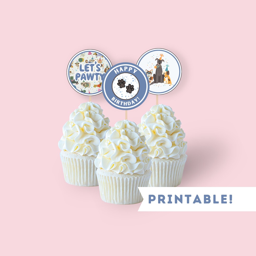 Printable Dog Birthday Cupcake Toppers | Instant Download, Adoption Day ...