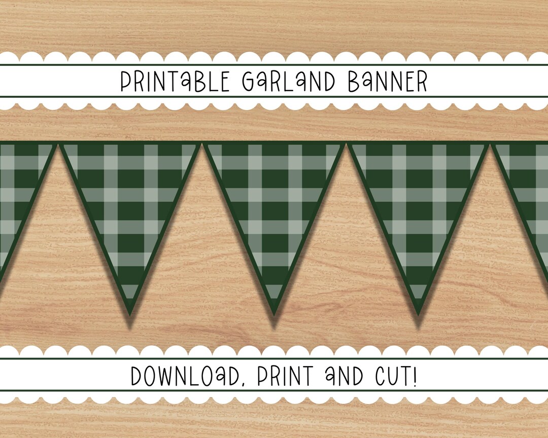 Printable Hunter Green Gingham Banner, Garland | Christmas Party ...
