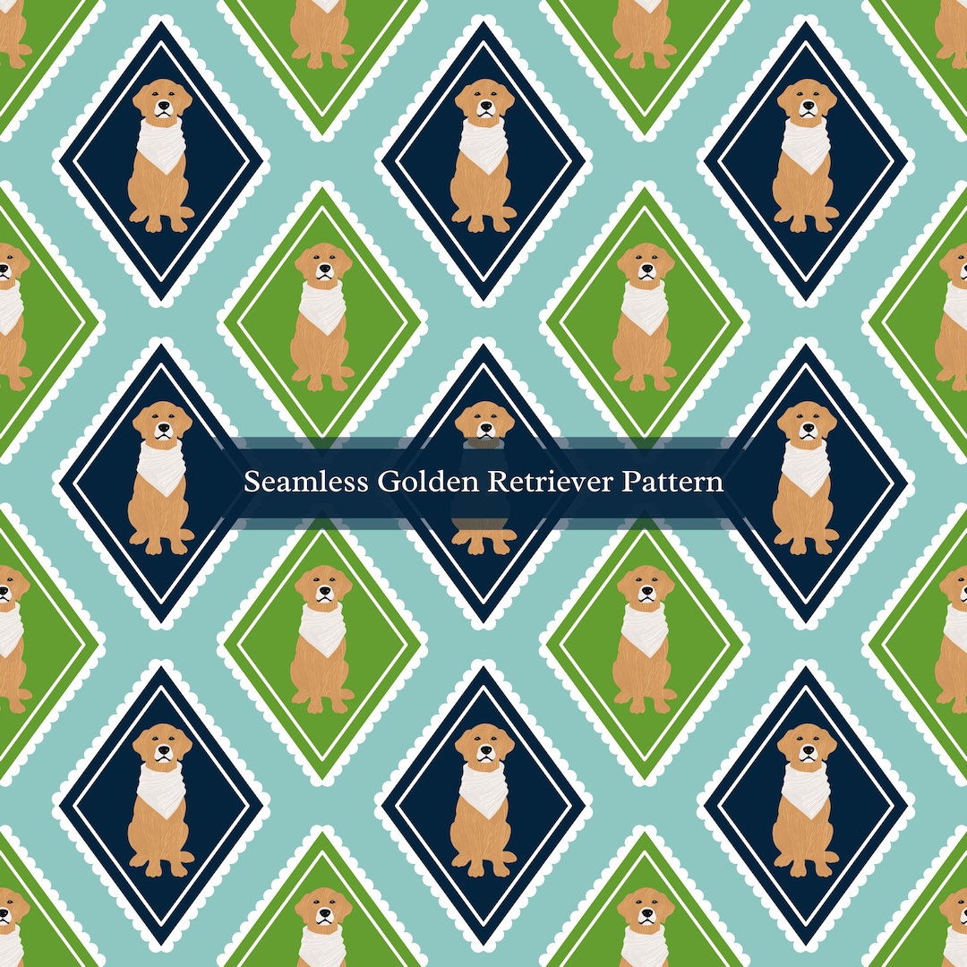 Seamless Golden Retriever Pattern | Doodle, Bandana, Scallops | Digital ...