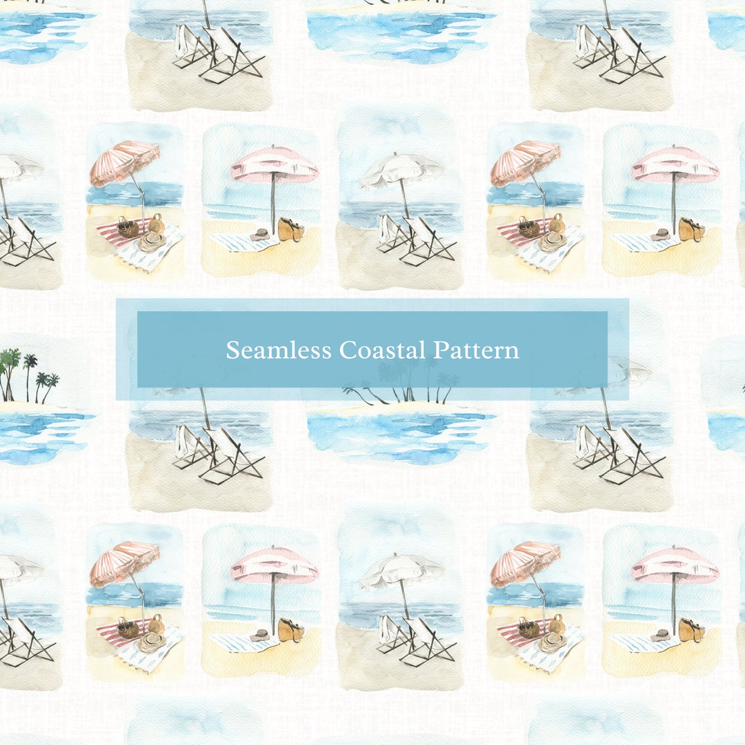 Seamless Coastal Beach Pattern | Coastal Grandmother | Watercolor Beach ...