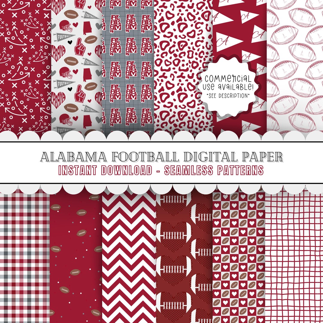 Alabama Seamless Digital Paper Bundle | Printable, Crimson Football ...
