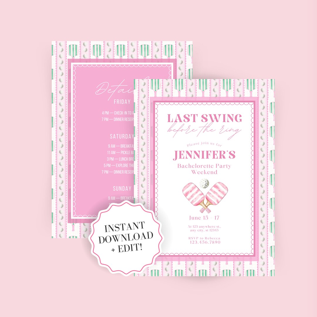 Custom Pickle Ball Themed Bachelorette Party Invitation With Itinerary ...