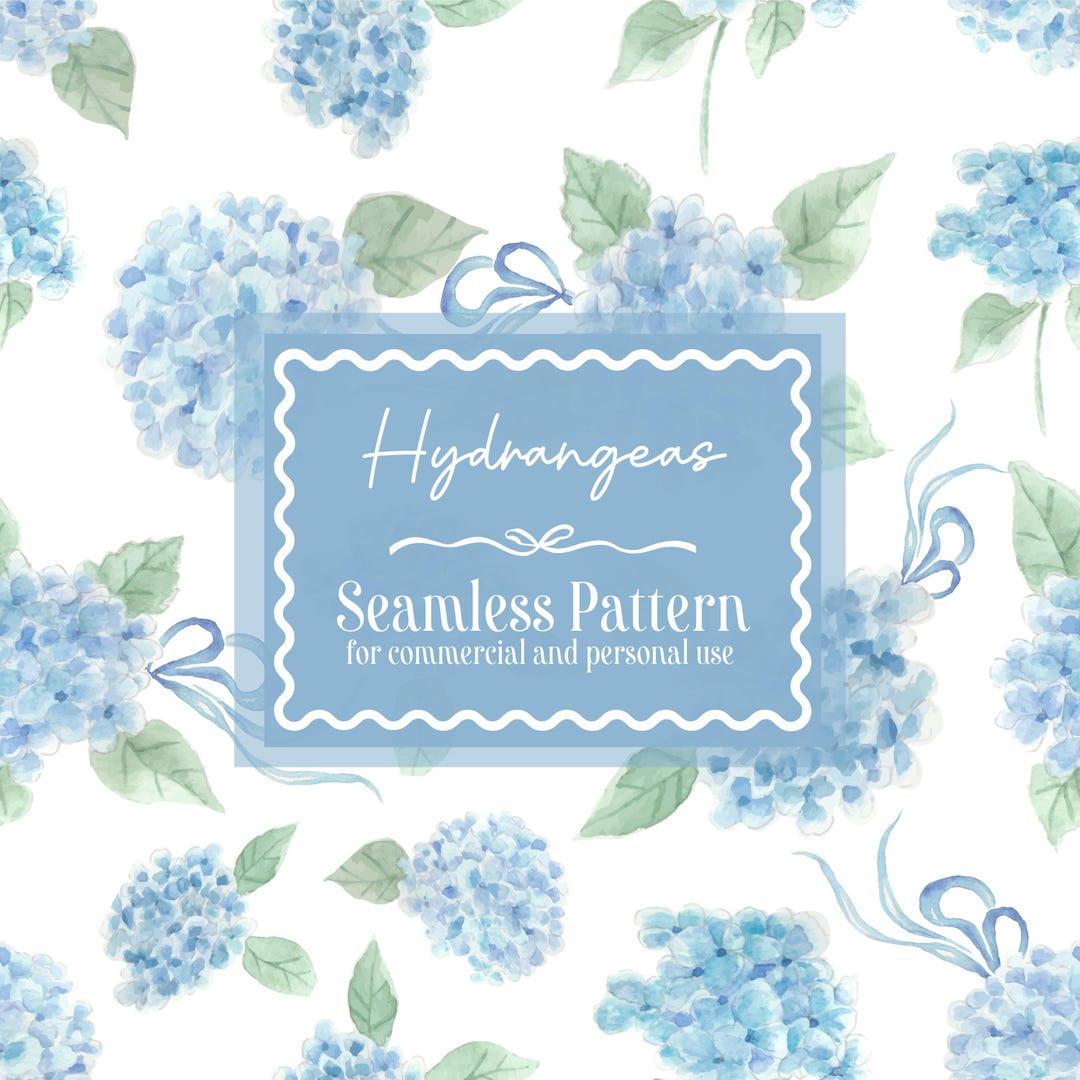 Seamless, Printable Blue Hydrangea Pattern, Digital Paper, Wall Art ...