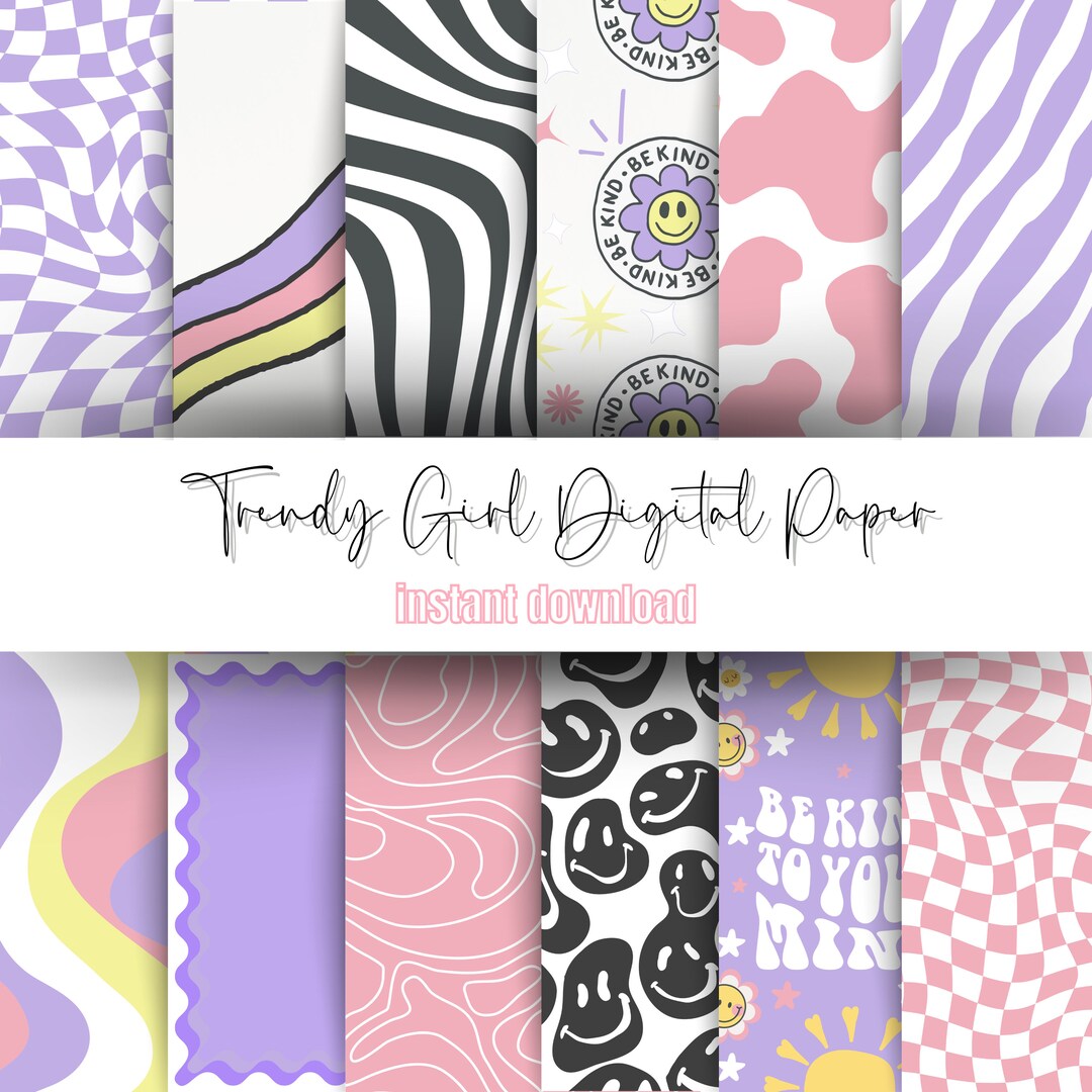 Trendy Digital Paper Pack for Teenagers or Young Girls Groovy Style ...