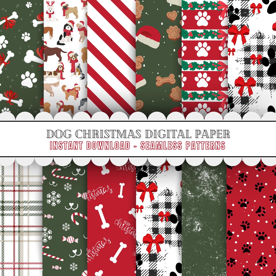 Dog Christmas Digital Paper, Instant Download and Print | Puppy ...