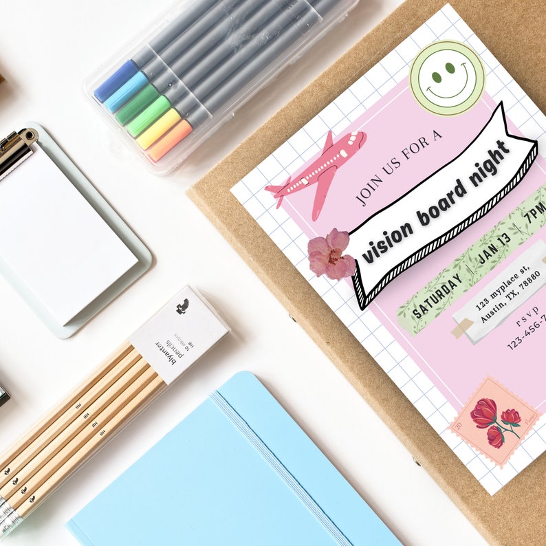 Vision Board Girls Night Invitation Template, Goal Setting Party, Girls ...