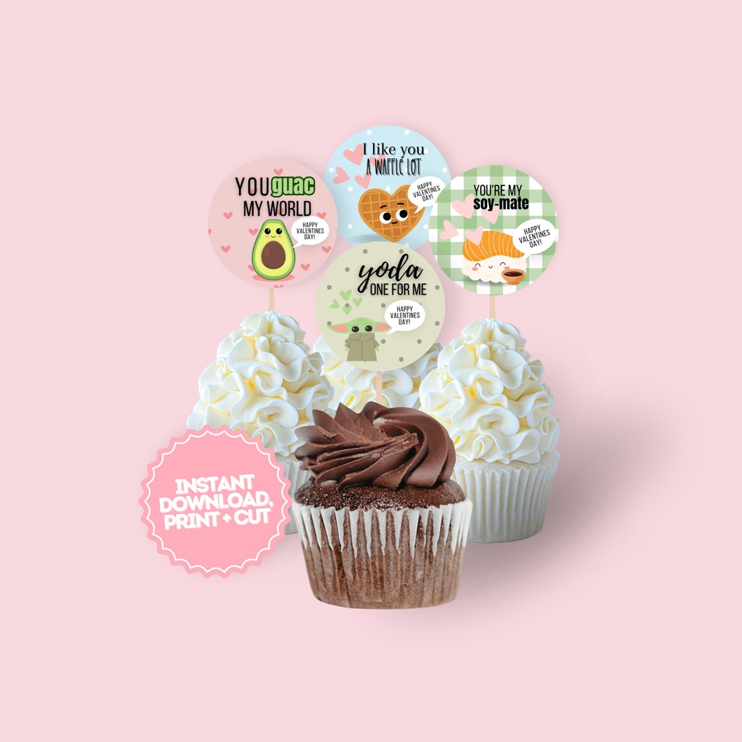 Printable Valentine's Day Cupcake Toppers, Cupcake Decorations for ...