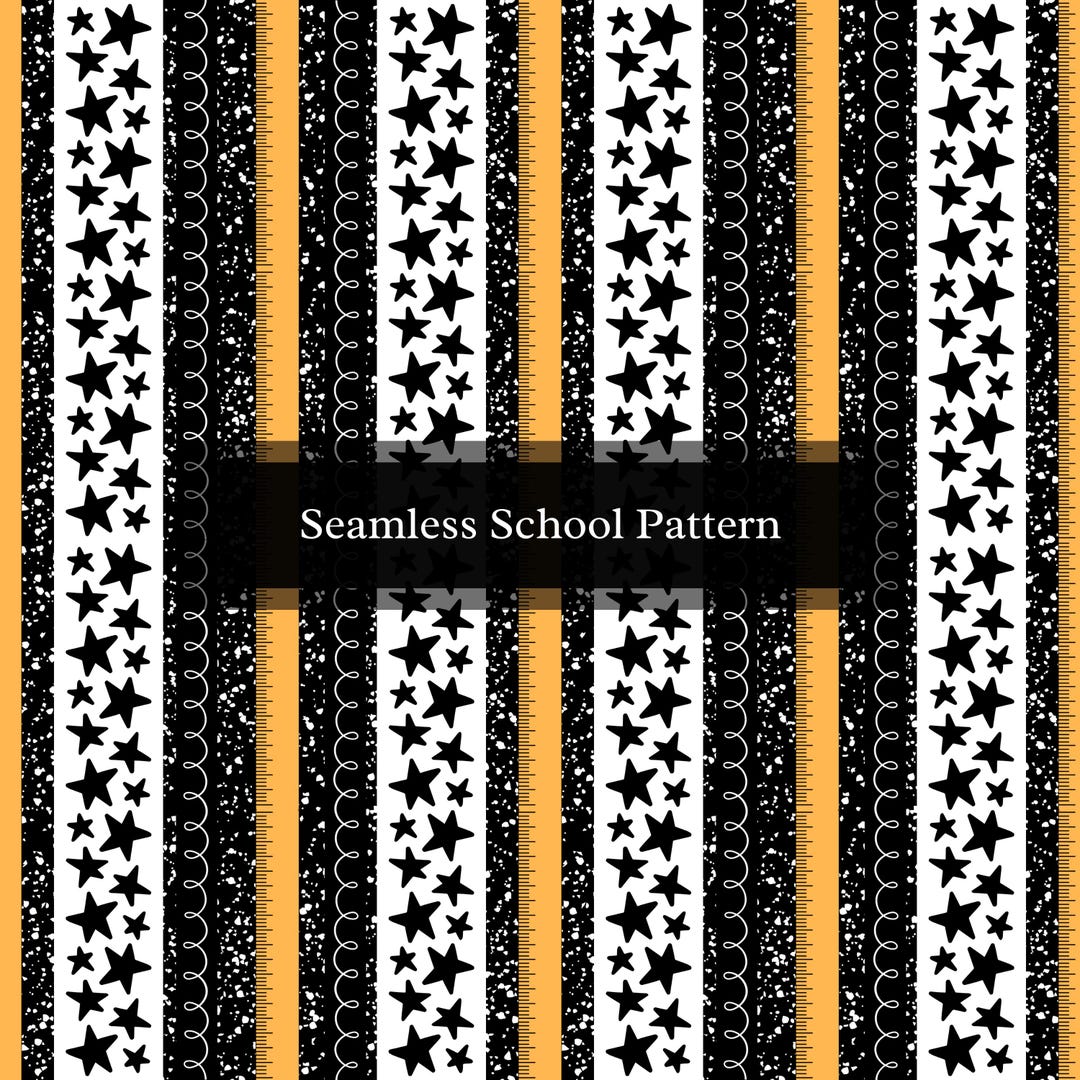 Seamless School Classroom Pattern | Composition Book, Ruler, Stars ...