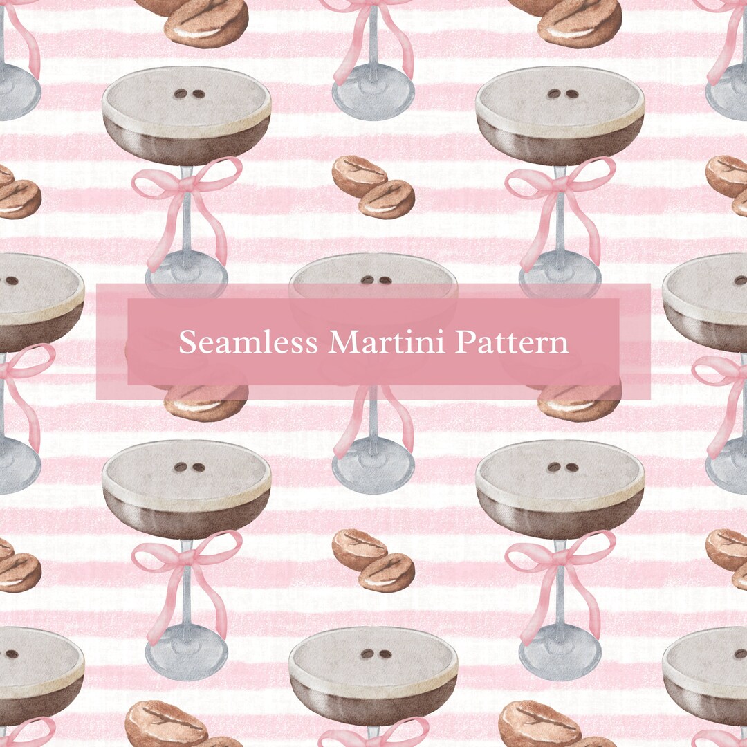 Seamless Espresso Martini Pattern | Digital Paper, Coquette, Pink Bow ...