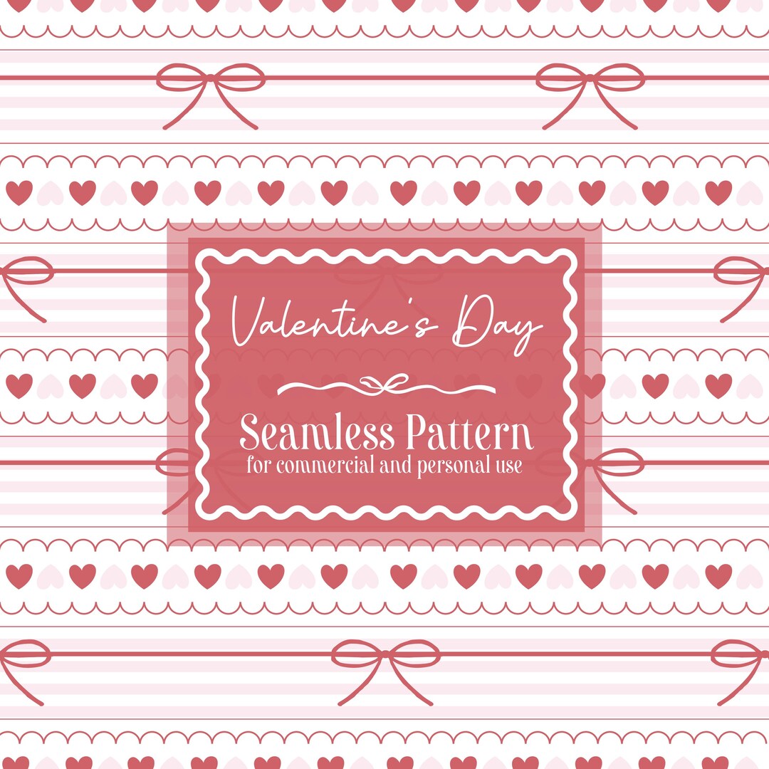 Seamless Valentine's Day Heart and Bows Pattern | Scalloped, Pink and ...