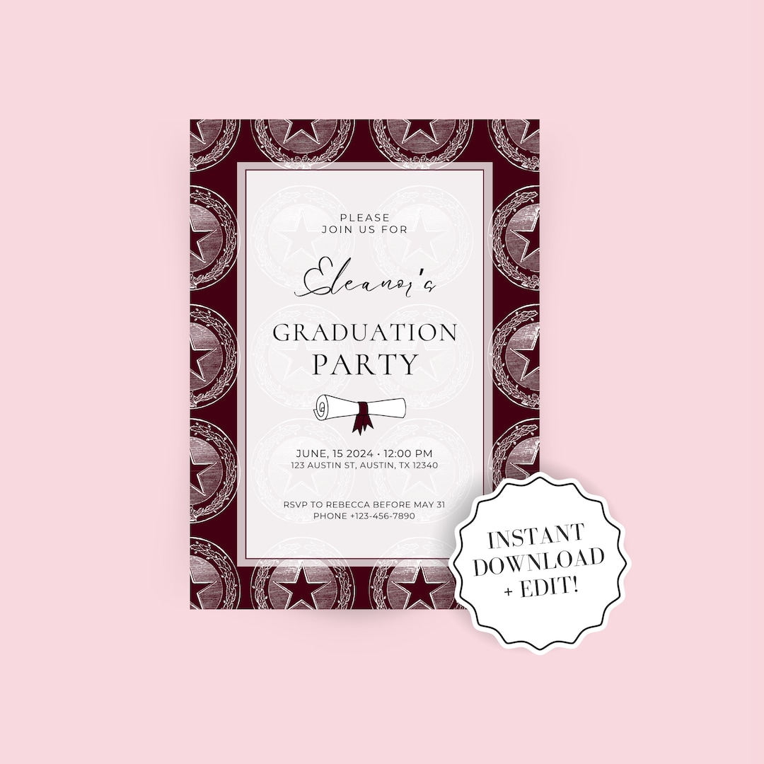Custom Maroon Graduation Party Invitation Template | Editable ...