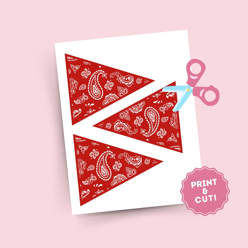 Printable Red Bandana Print Banner Western, Country, Rodeo Themed ...