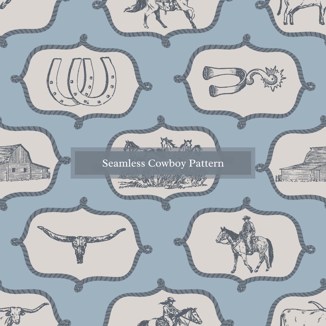 Seamless Cowboy Pattern | Digital Paper, Horse Riding, Lasso ...