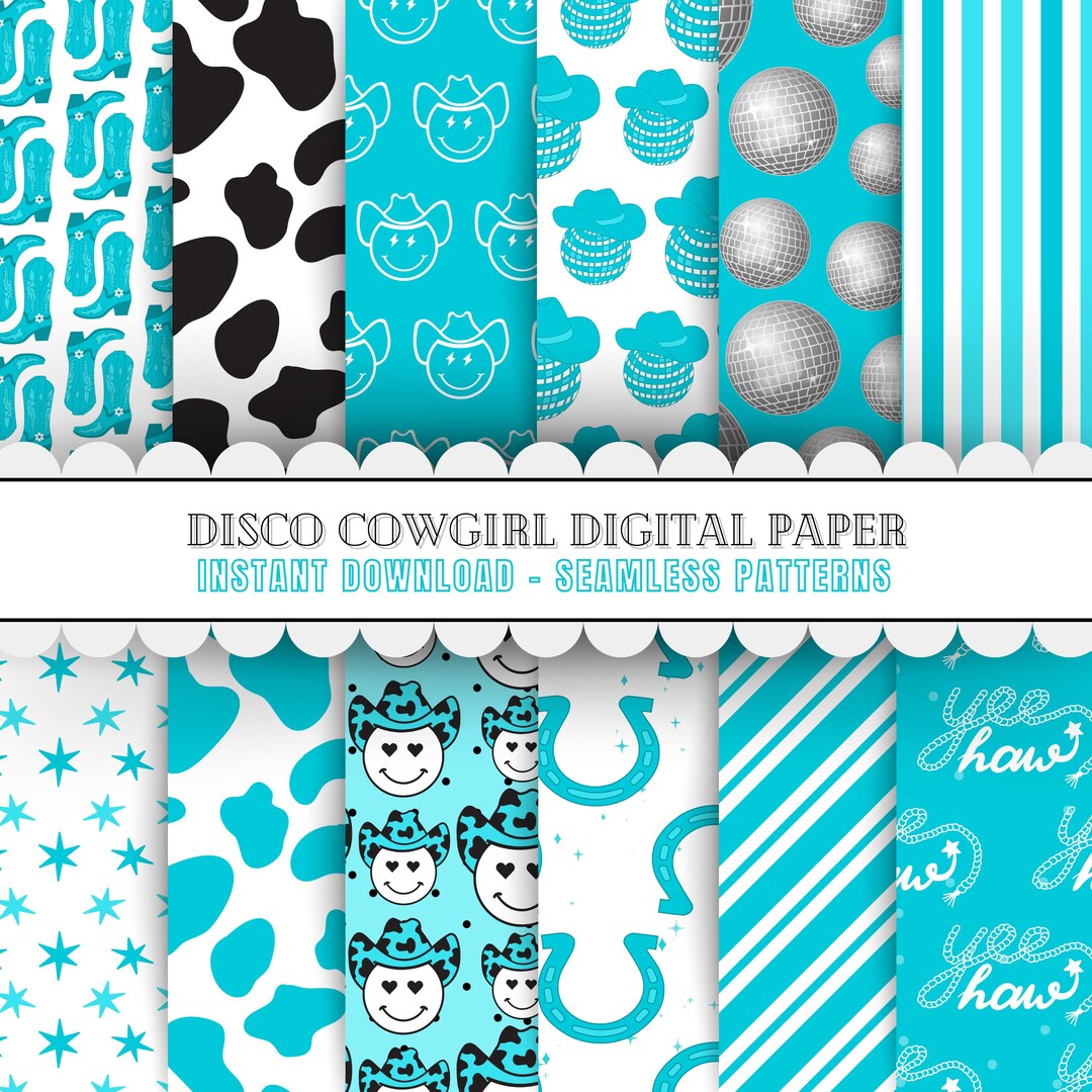 Seamless Disco Cowgirl Digital Paper Bundle | Instant Download and ...