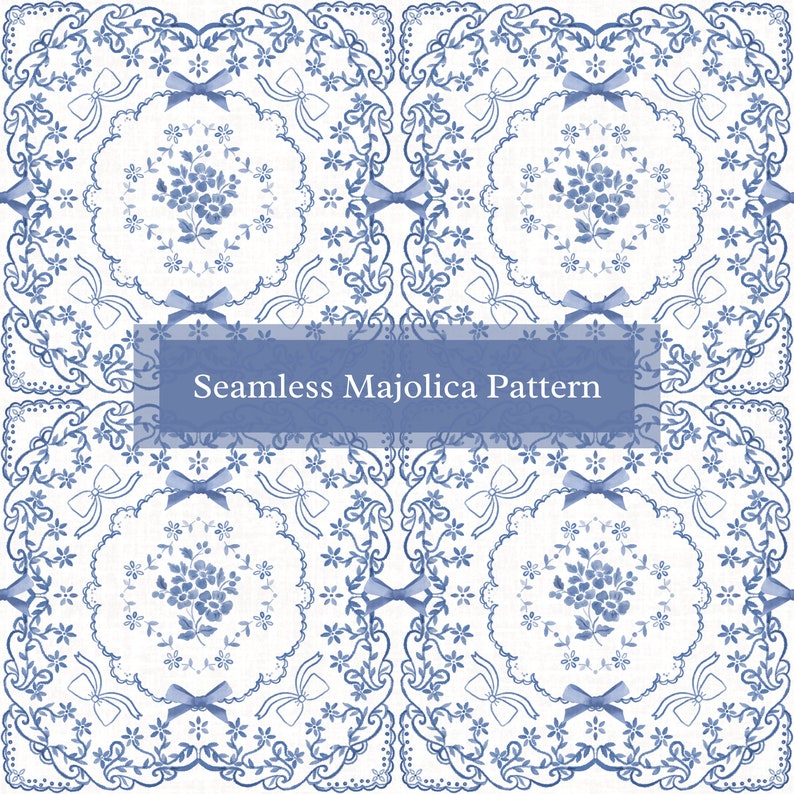 Seamless Sicilian Majolica Vintage Pattern | Instant Download, Blue ...