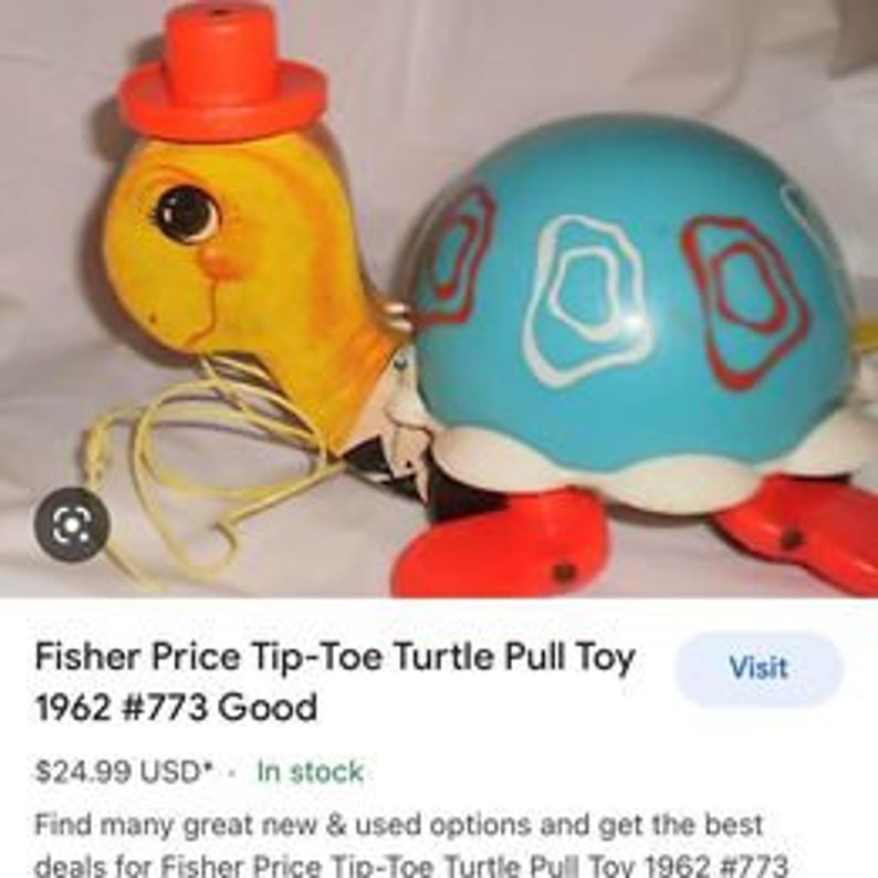 Vintage Fisher Price Tip-toe Turtle Pull Toy - Etsy