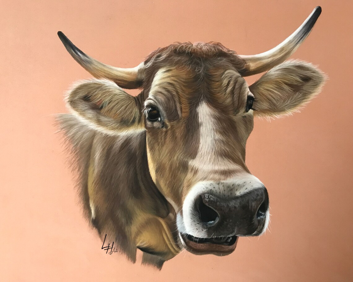 Original Cow Pastel Painting Cattle Picture Cow Wall Art - Etsy UK