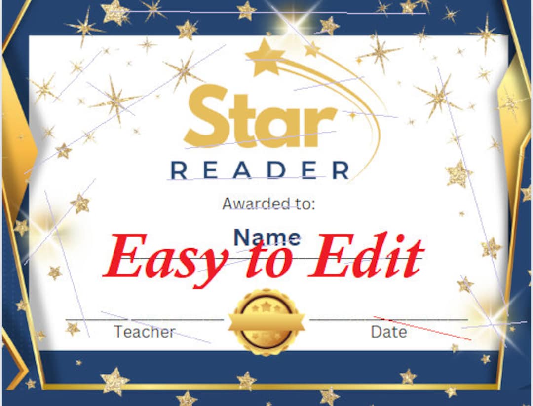 Certificate, Award, Reading Award, Student Award, Easy to Edit, Star ...