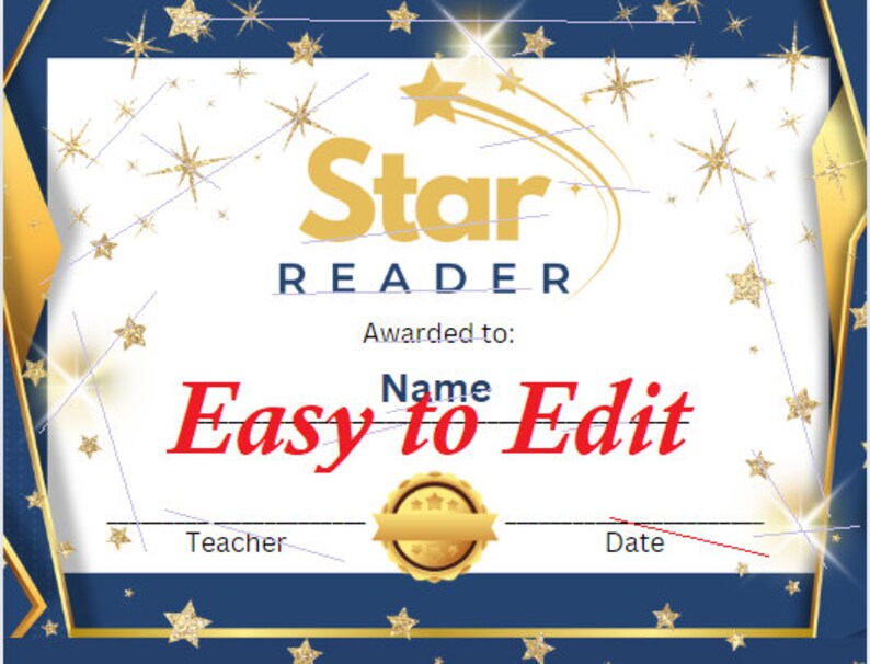 Certificate, Award, Reading Award, Student Award, Easy to Edit, Star ...