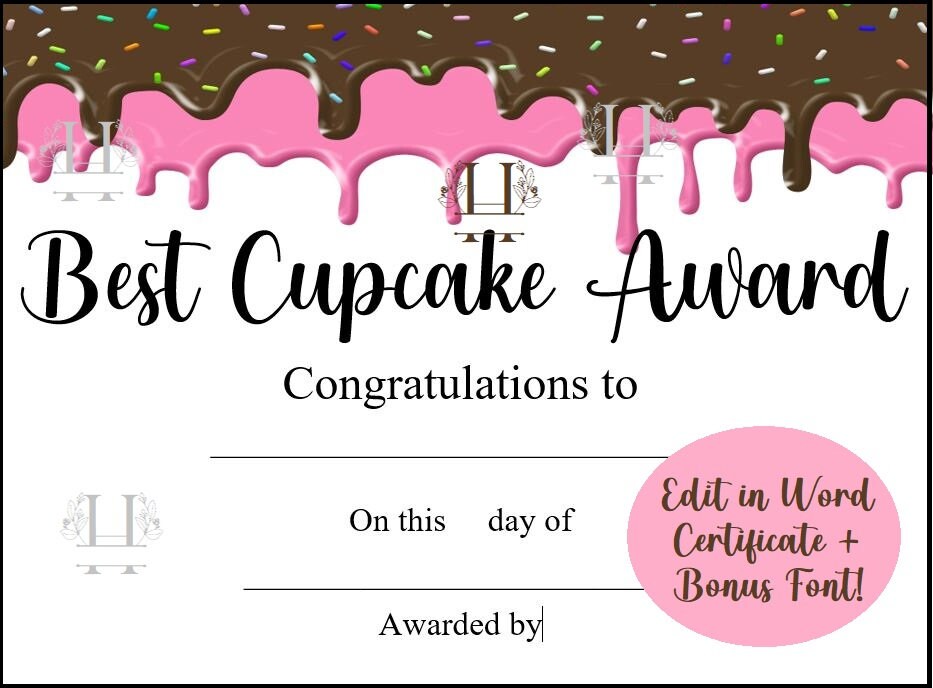 Certificate, Best Cupcake Certificate, Best Cupcake Award, Award for ...