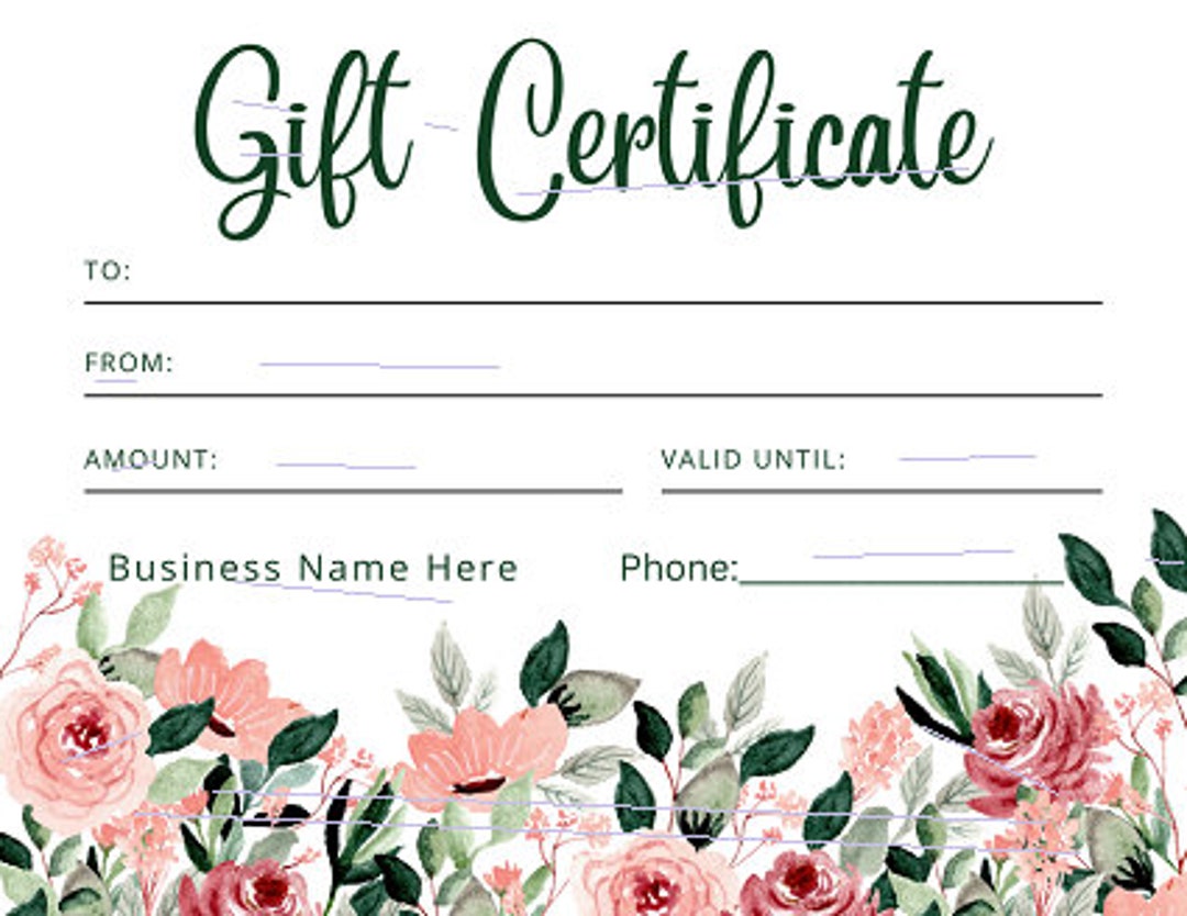 Gift Certificate, Floral Gift Certificate, Beautiful Gift Certificate ...