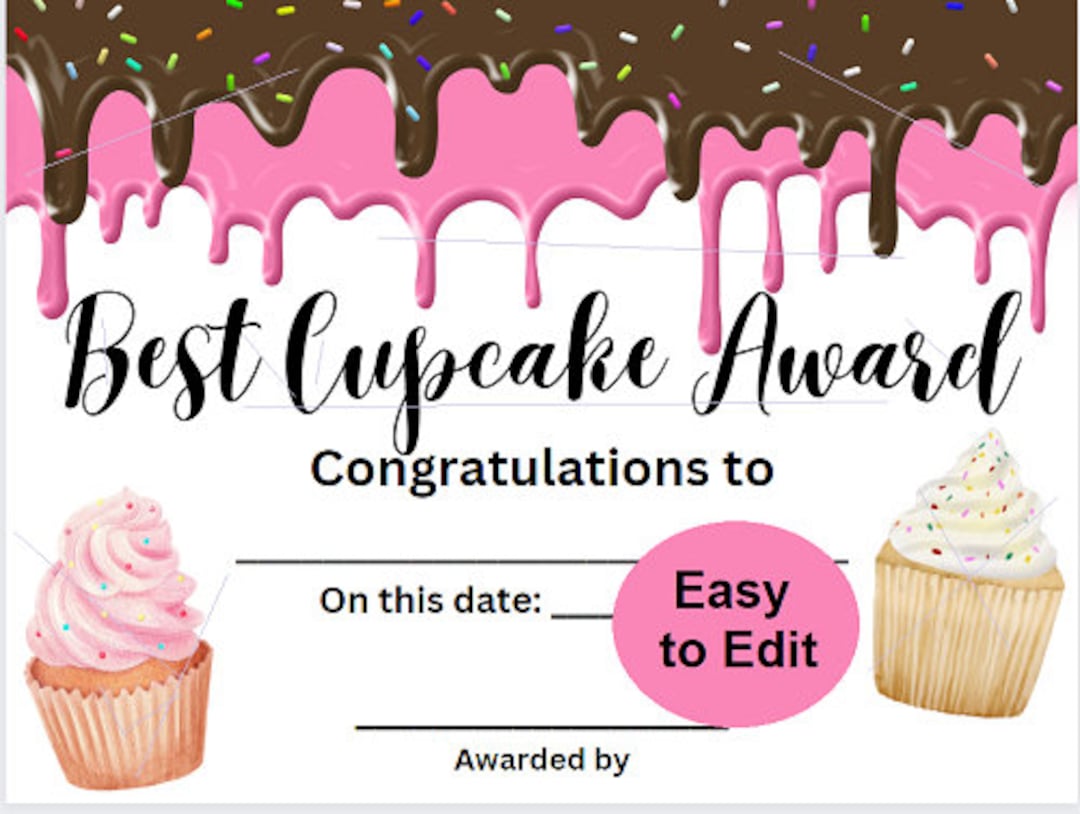 Certificate, Best Cupcake Certificate, Best Cupcake Award, Award for ...