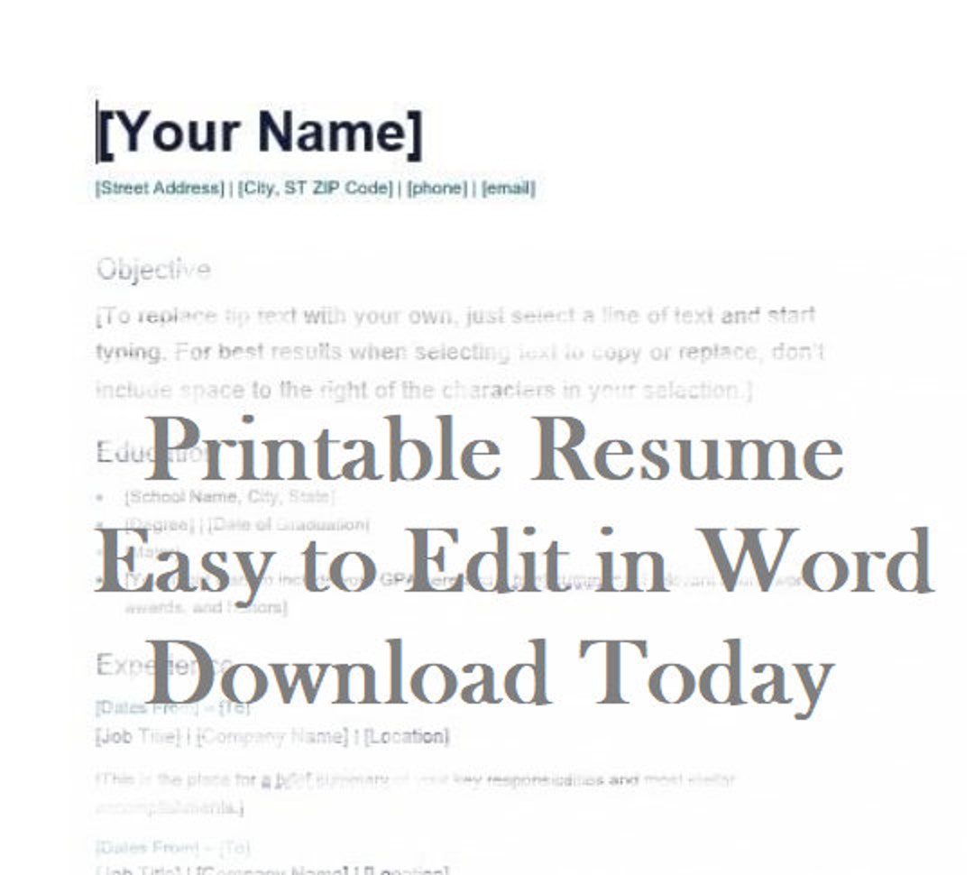 Resume, Resume Template, Edit Resume in Word, Printable Resume ...