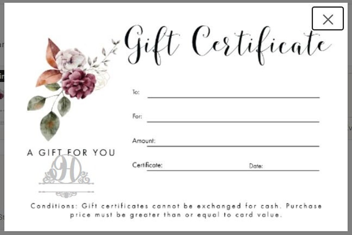 Gift Certificate Editable Gift Certificate Printable Gift - Etsy