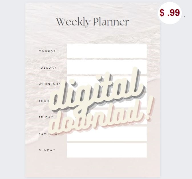 Weekly Planner FREE Fonts, Digital Download, Printable Weekly Planner ...