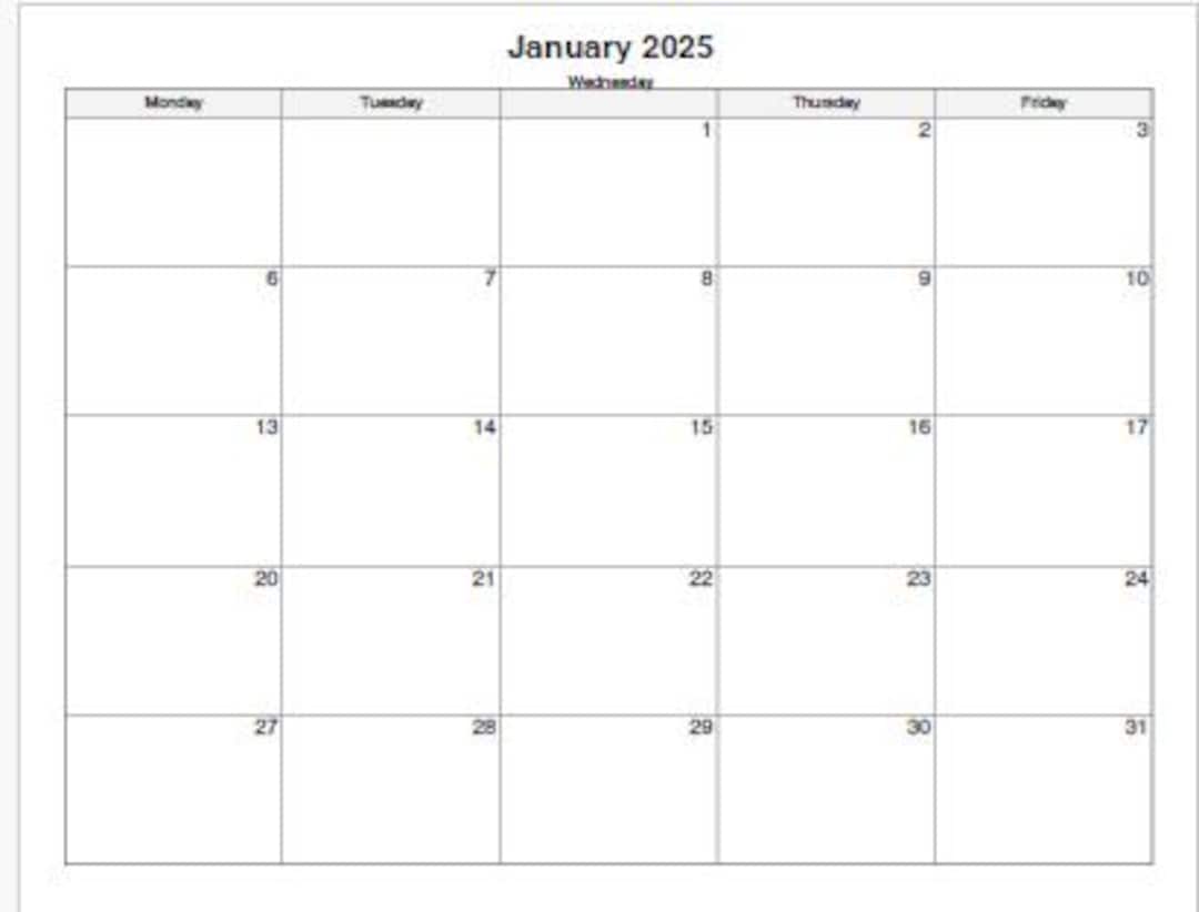 5 Day Calendar, Printable Calendar, Downloadable Calendar, 5 Day ...