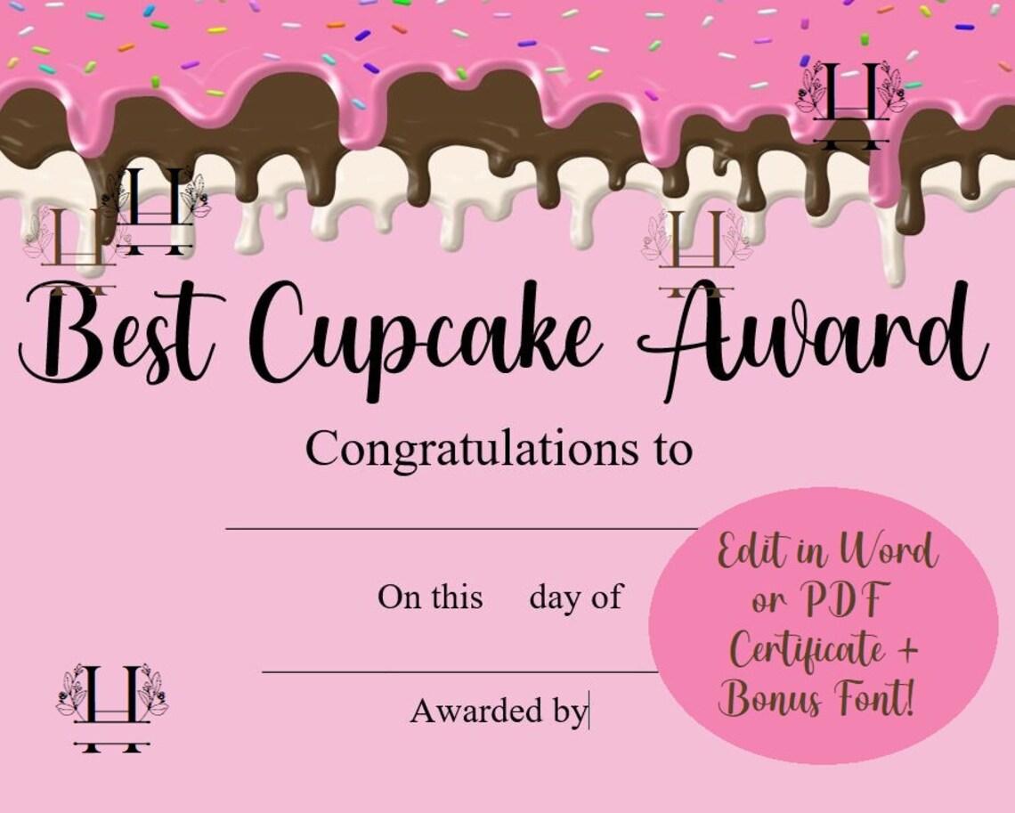 Certificate, Best Cupcake Certificate, Best Cupcake Award, Award for ...