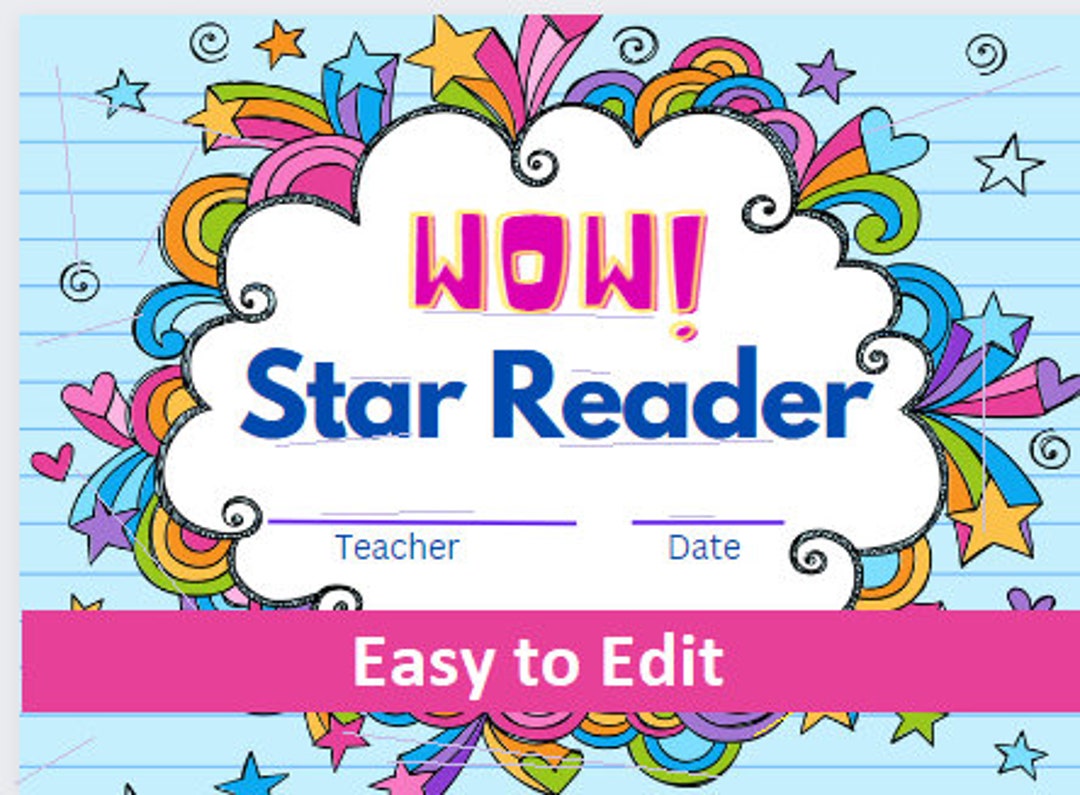 Certificate, Award, Reading Award, Student Award, Easy to Edit, Star ...