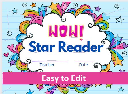 Certificate, Award, Reading Award, Student Award, Easy to Edit, Star ...