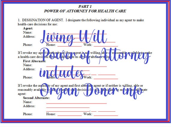 Living Will Power of Attorney Power of Attorney Health Care | Etsy