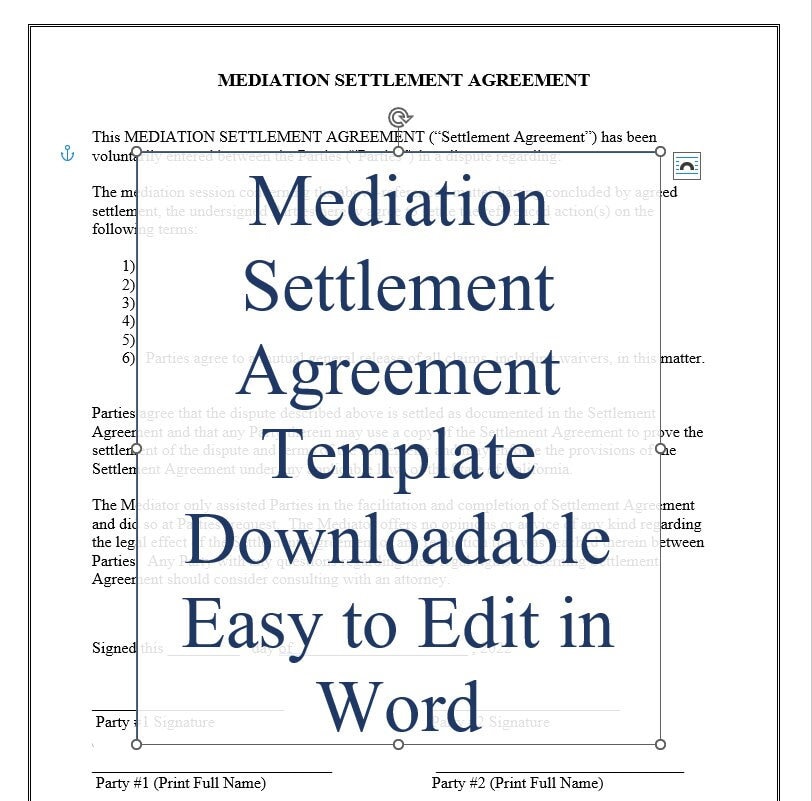 Mediation Settlement Agreement, Mediation Agreement Template, Mediation ...