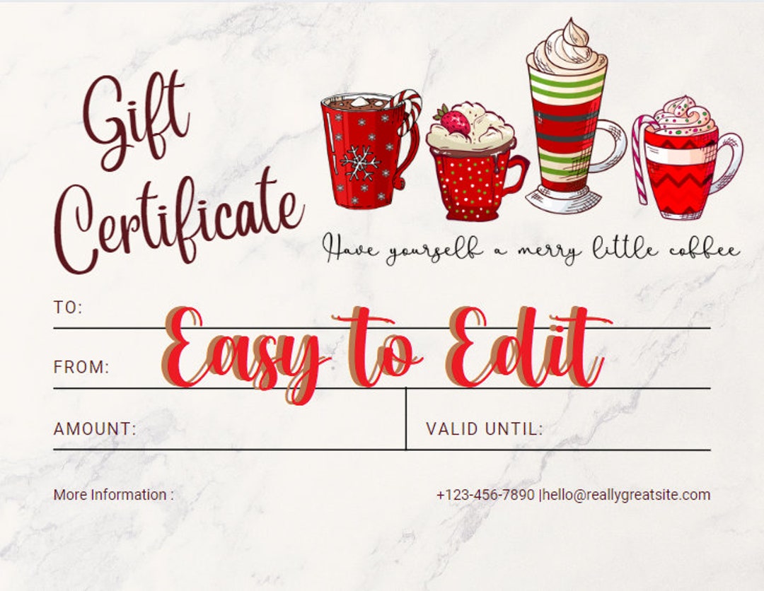 Coffee Gift Certificate, Gift Certificate, Custom Gift Certificate ...
